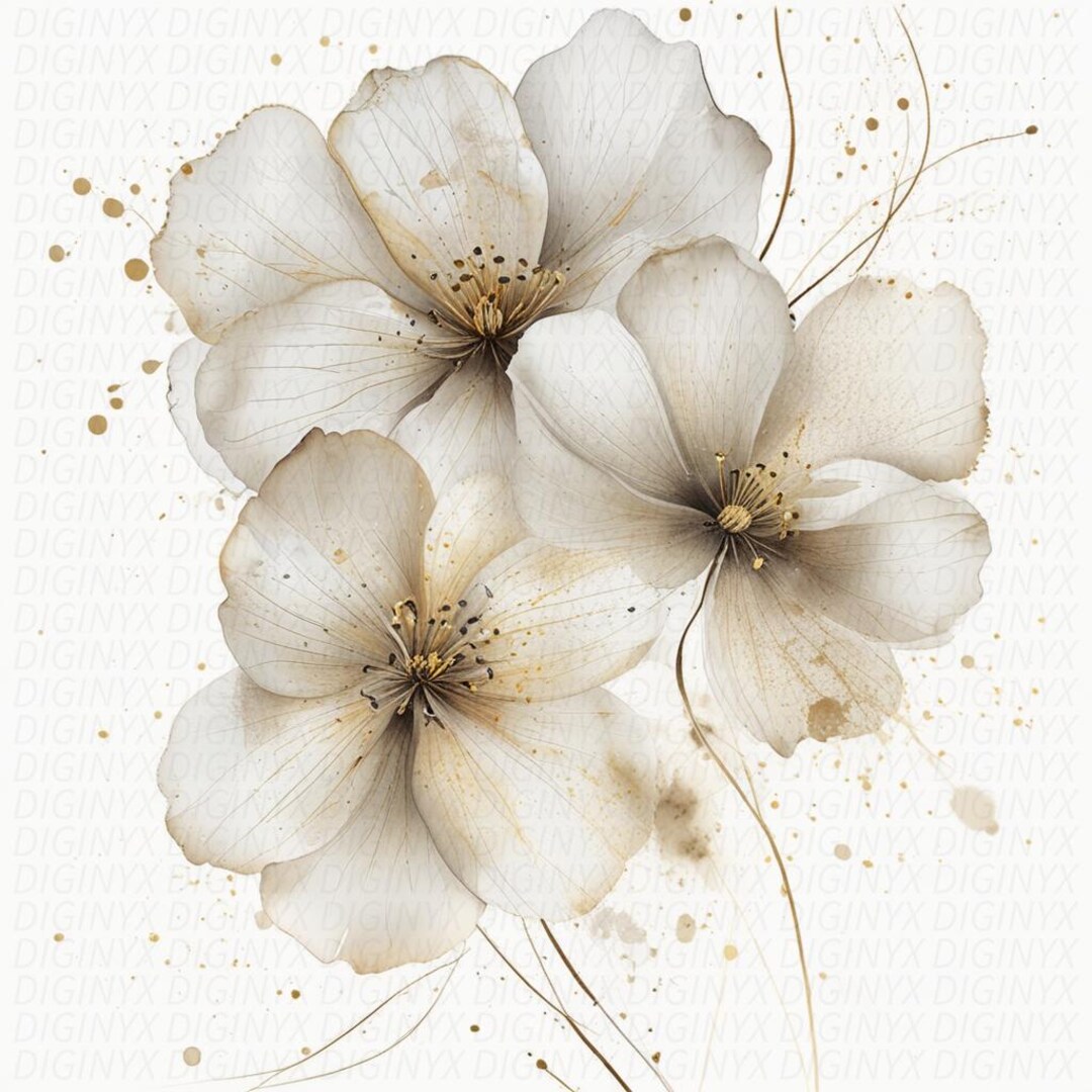 9 White Flowers Clipart White Floral Prints | Printable Watercolor ...