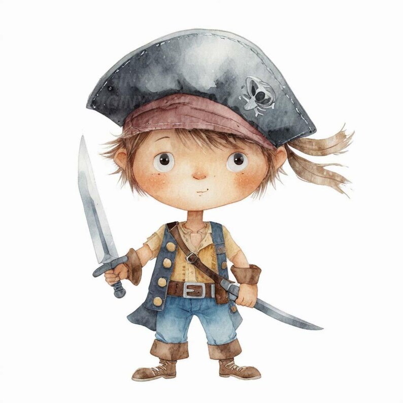 10 Cartoon Pirates Clipart, Cute Pirates Print, Printable Watercolor ...