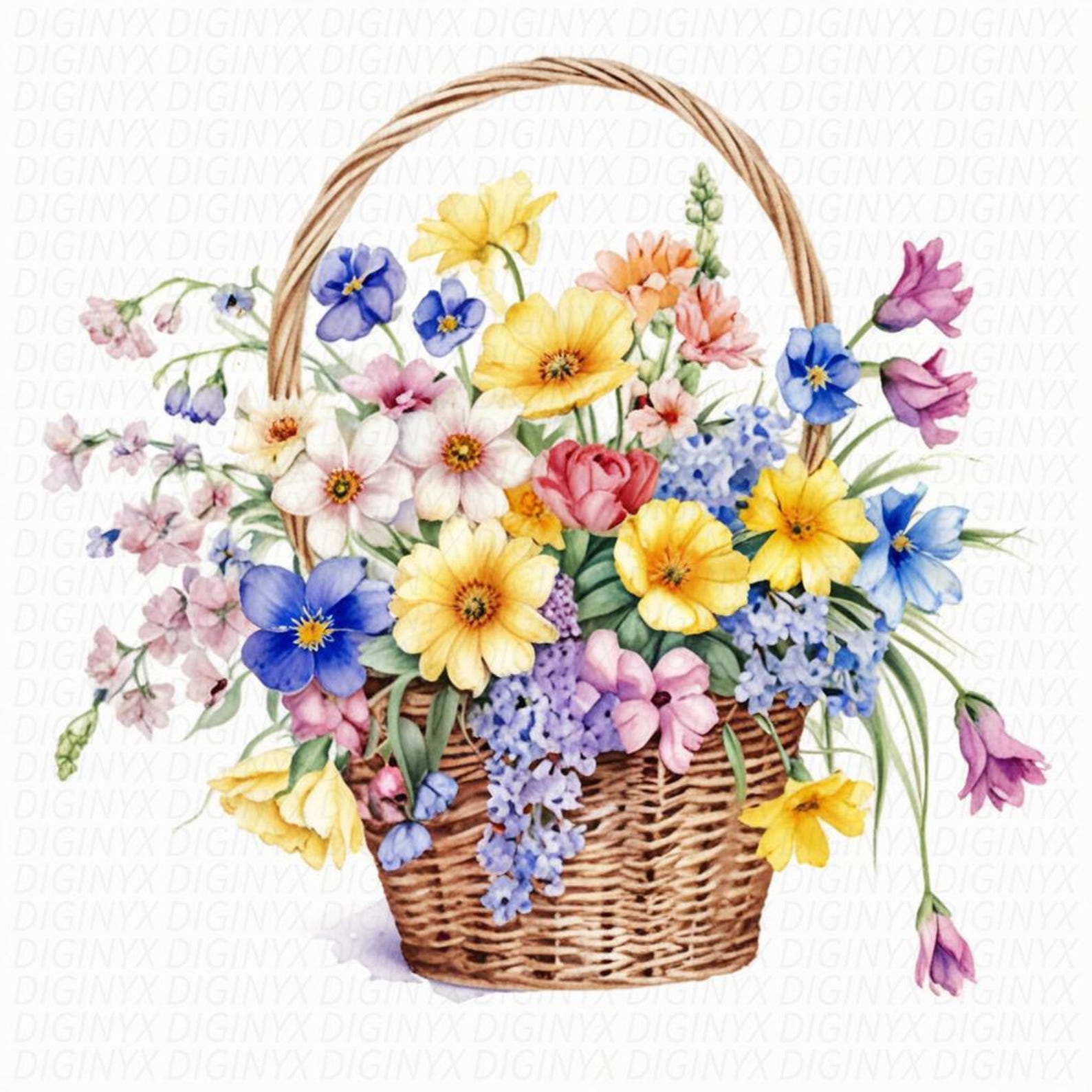 15 Spring Flowers Basket Clipart Floral Basket Printable Watercolor ...