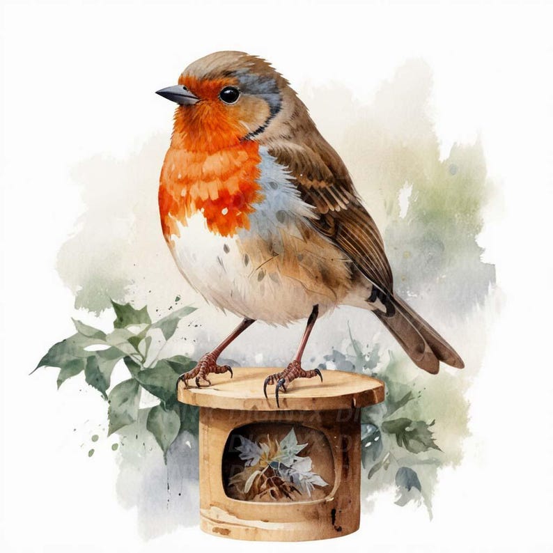 10 Christmas Robin Clipart JPG, Printable Watercolor JPG, Paper Craft ...