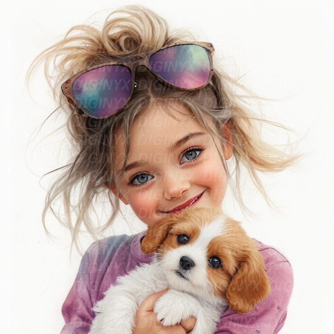 10 Quirky Girl With Puppy Clipart, Dog Lover Gift, Cute Baby Girl ...