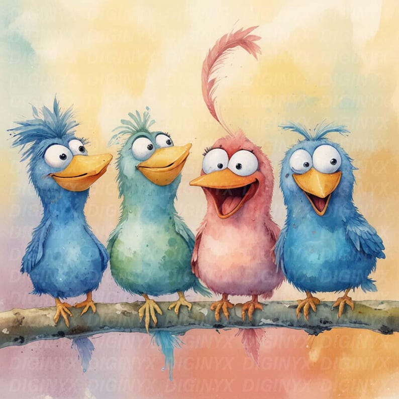 10 Funny Whimsical Birds Clipart, Cute Bird Clipart, Printable ...