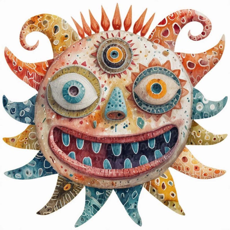 10 Whimsical Gorgoneion Clipart, Greek Amulet, Printable Watercolor JPG ...