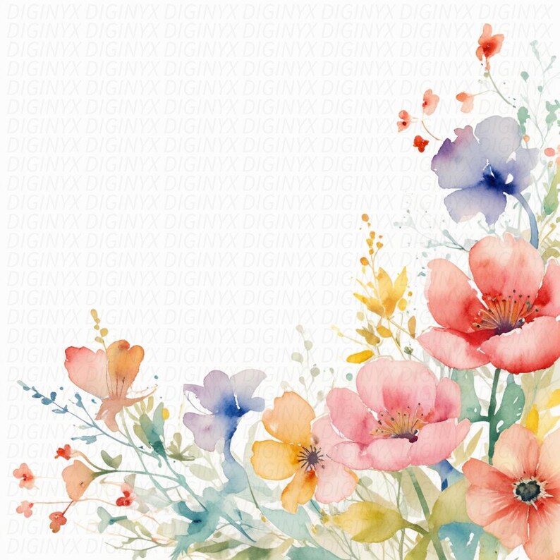 10 Vibrant Spring Flower Borders Clipart | Watercolor Flowers Jpgs ...