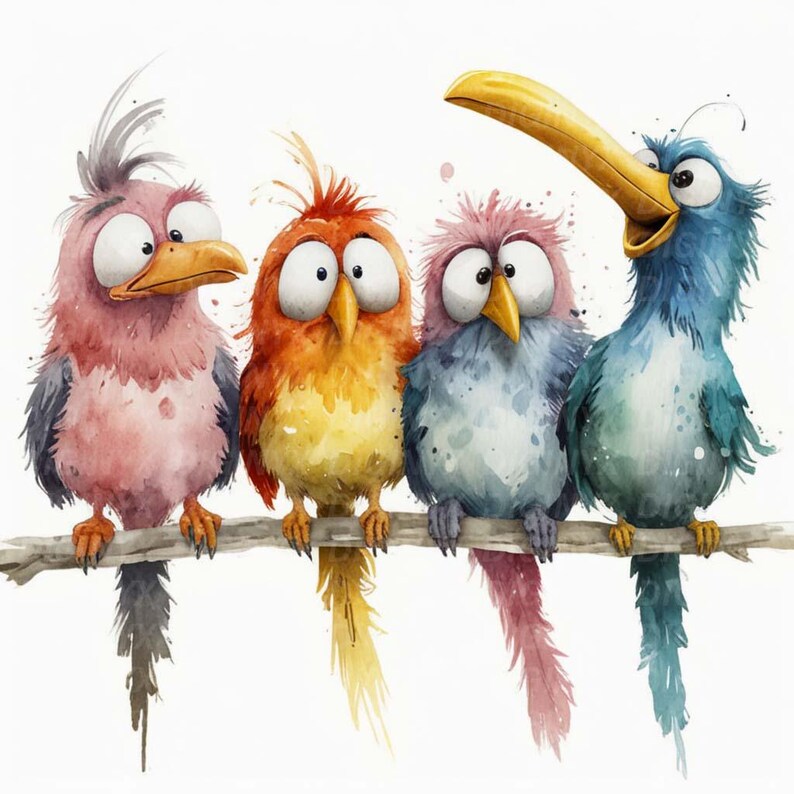 10 Funny Whimsical Birds Clipart, Cute Bird Clipart, Printable ...