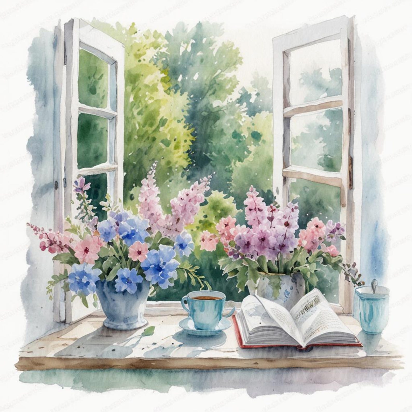10 Spring Window View Clipart/watercolor Spring/printable Watercolor ...
