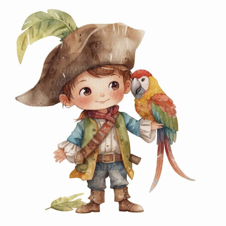 10 Cartoon Pirates Clipart, Cute Pirates Print, Printable Watercolor ...