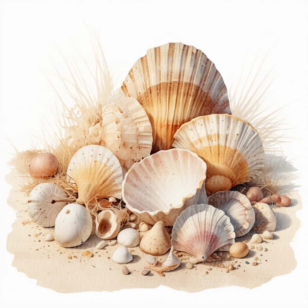 10 Sea Shells Clipart, Seashell Clipart, Printable Watercolor Clipart ...