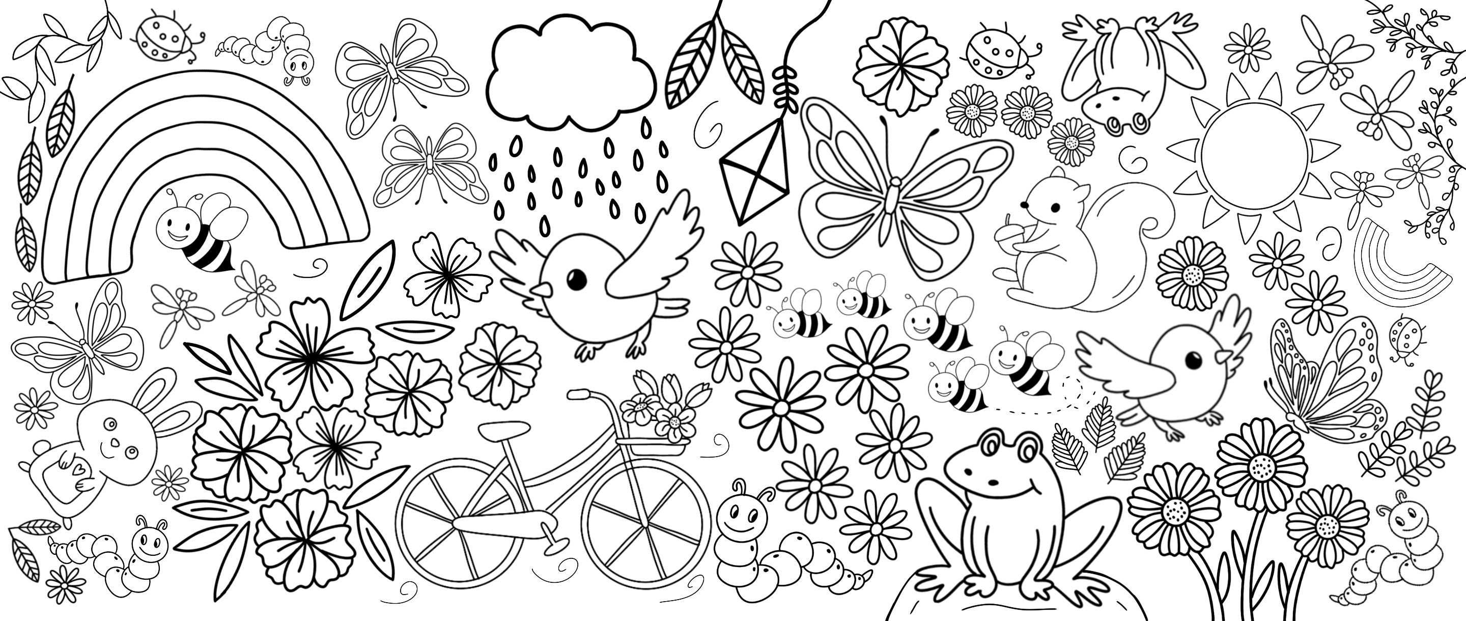 Large Kids Coloring Sheet XL 6ft Spring Theme Flowers Animals GIANT 6ft ...