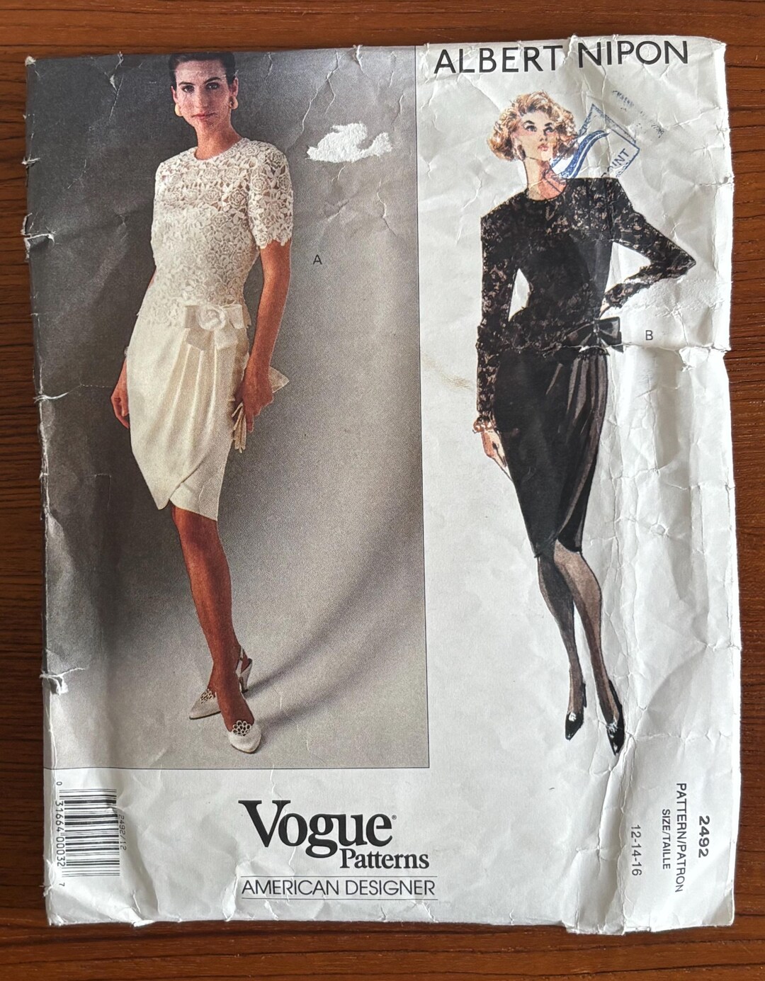 Vintage Vogue Designer ALBERT NIPON #2492 - Sz 12 14 16 - CUT - Dress ...