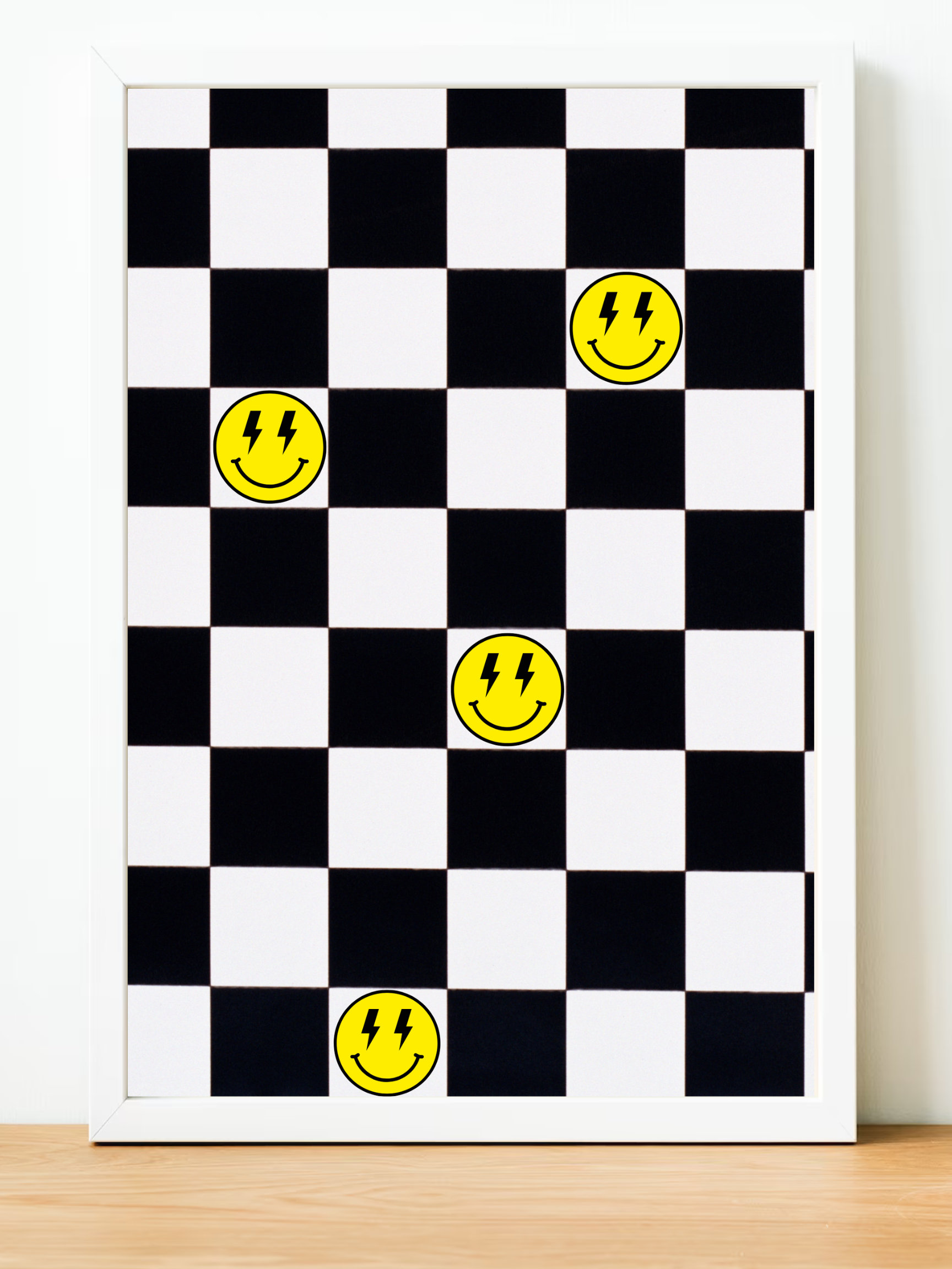 Black and White Checkered With Smiley Faces Checkered Poster Black and ...