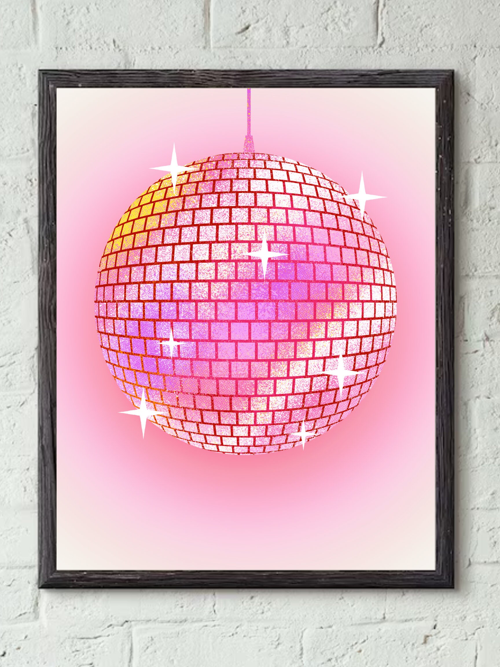 Disco Pink Disco Ball Girly Wall Art Dorm Room Poster Apartment Wall ...