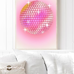 Disco Pink Disco Ball Girly Wall Art Dorm Room Poster Apartment Wall ...