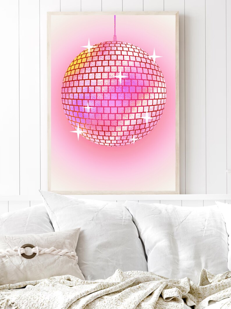 Disco; Pink Disco Ball; Girly Wall Art; Dorm Room Poster; Apartment ...