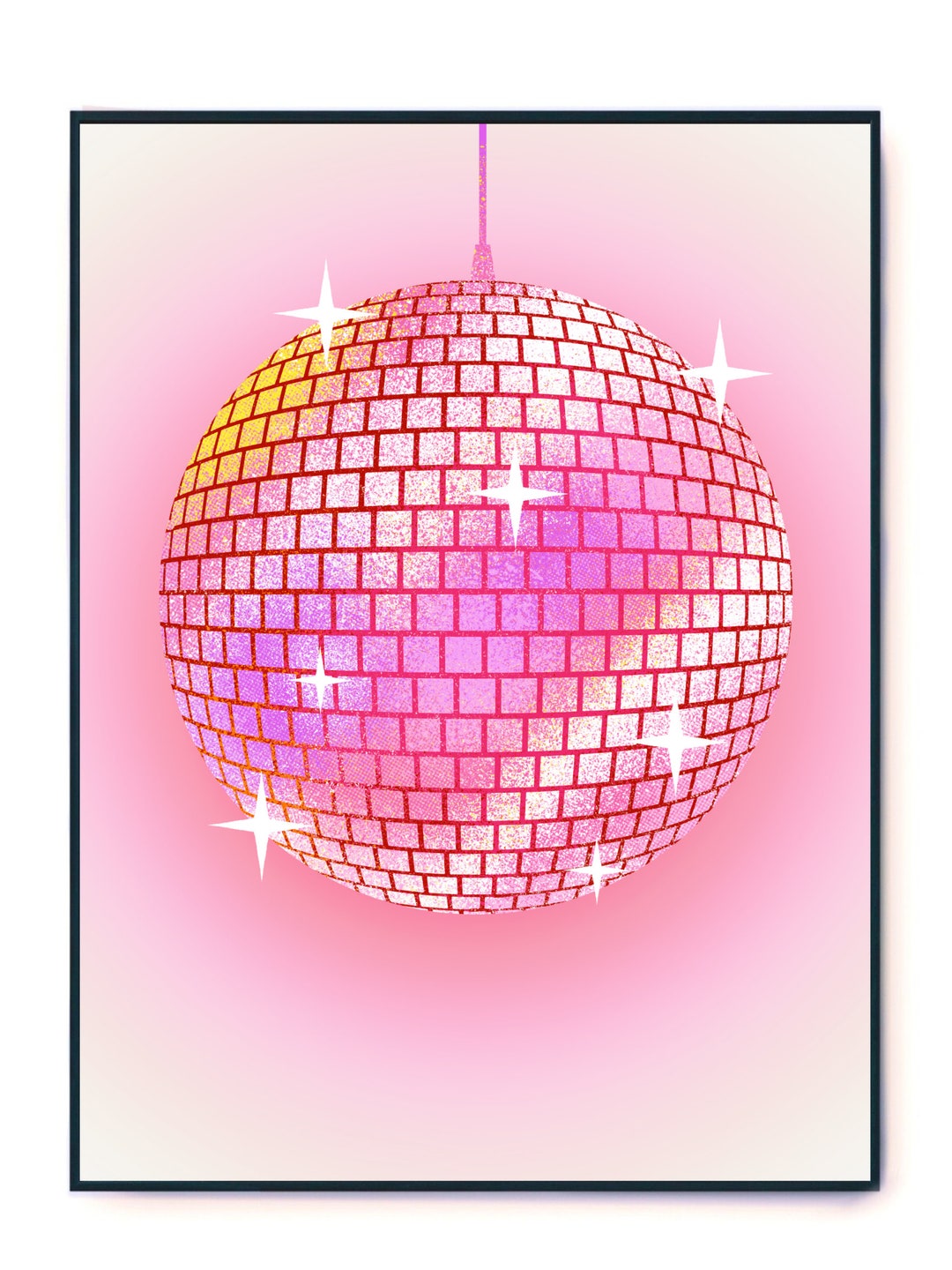 Disco Pink Disco Ball Girly Wall Art Dorm Room Poster Apartment Wall ...