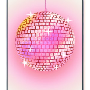 Disco; Pink Disco Ball; Girly Wall Art; Dorm Room Poster; Apartment ...