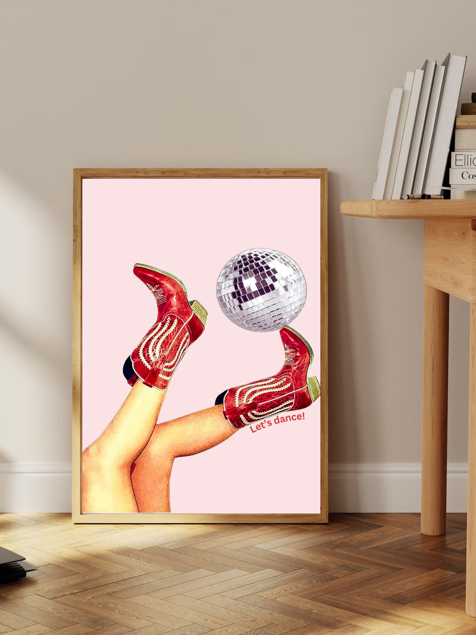 Let's Dance Pink Background Cowgirl Trendy Wall Art Cowgirl Boots Disco ...