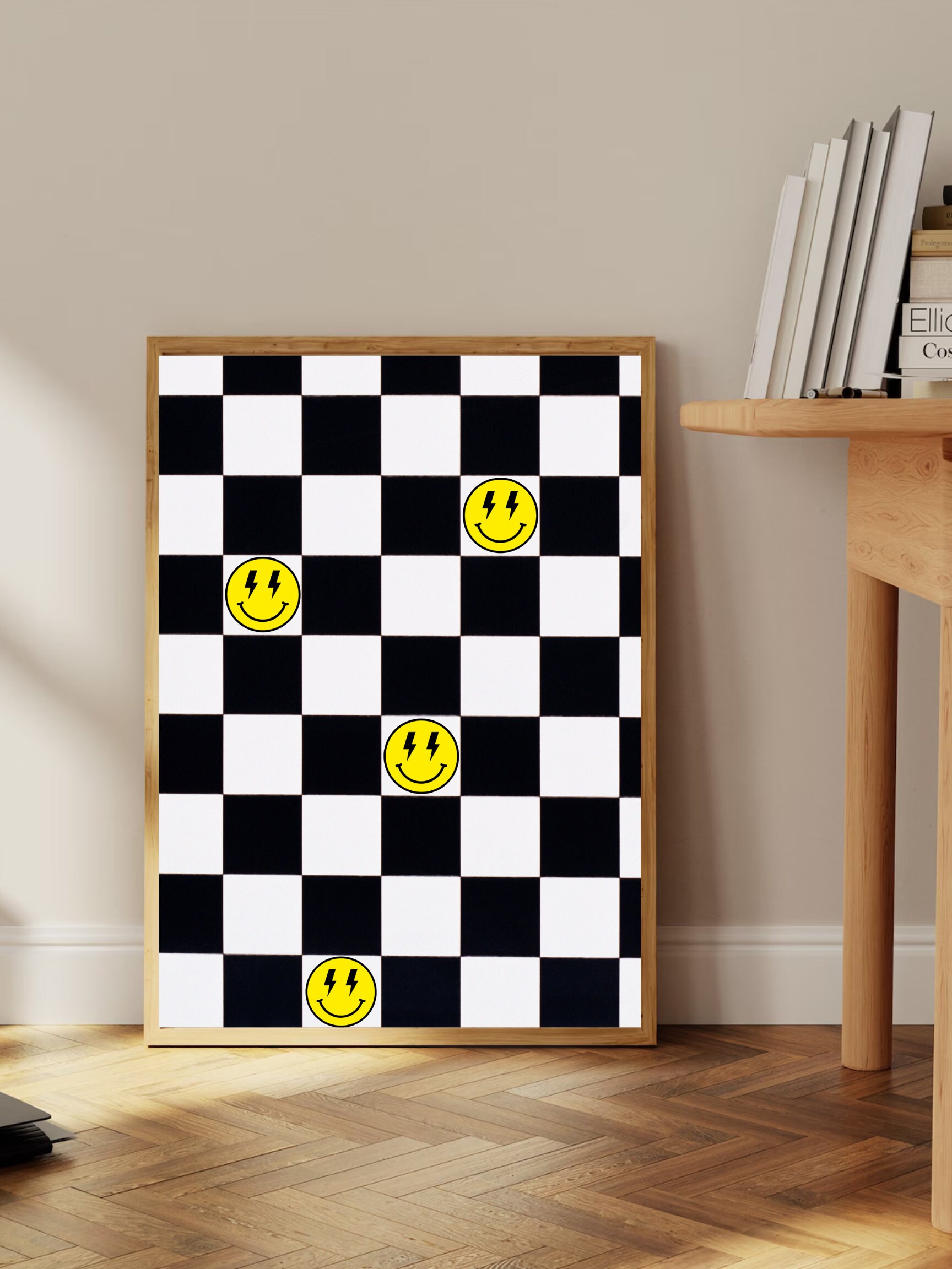 Black and White Checkered With Smiley Faces Checkered Poster Black and ...