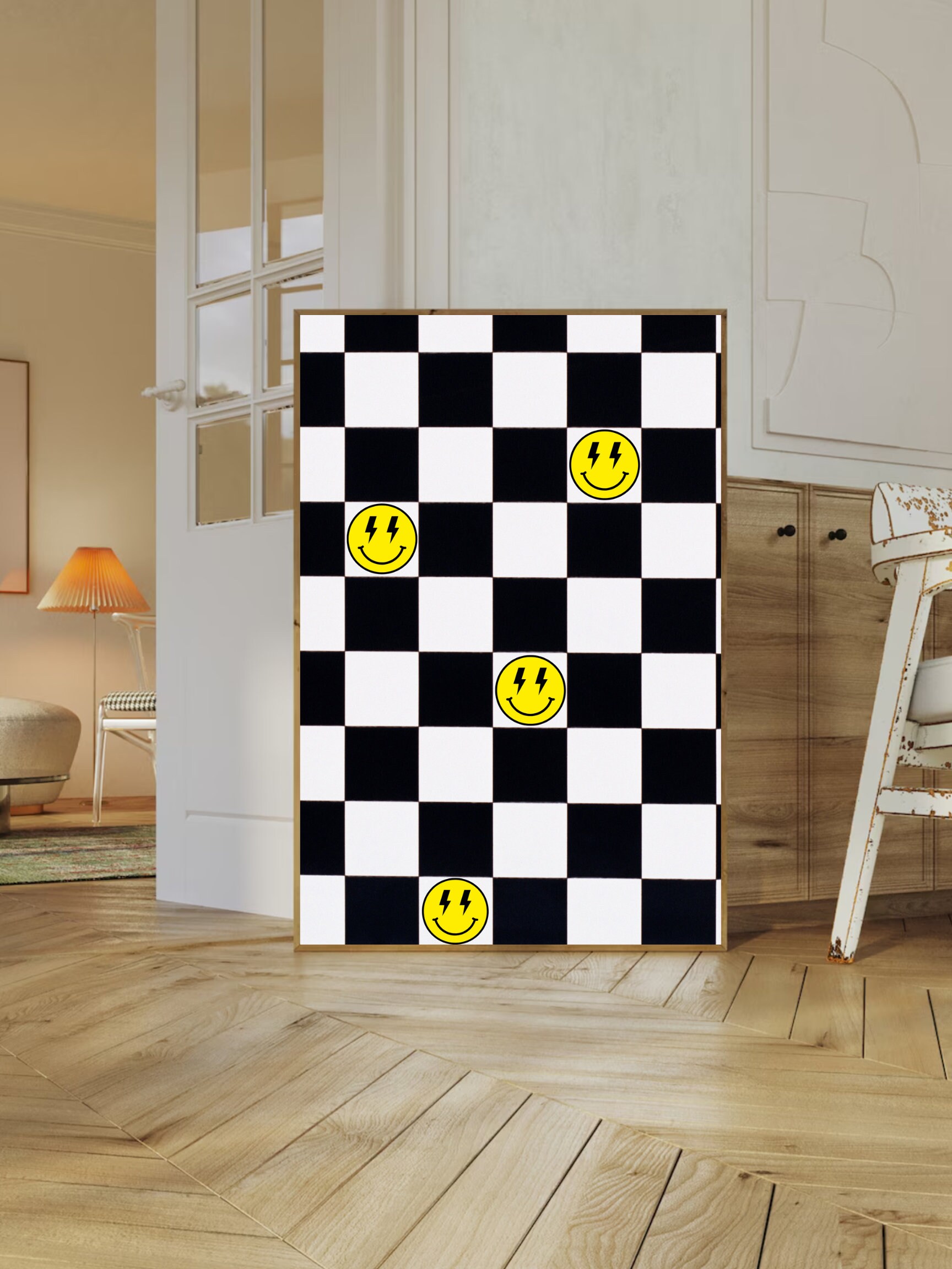 Black and White Checkered With Smiley Faces Checkered Poster Black and ...