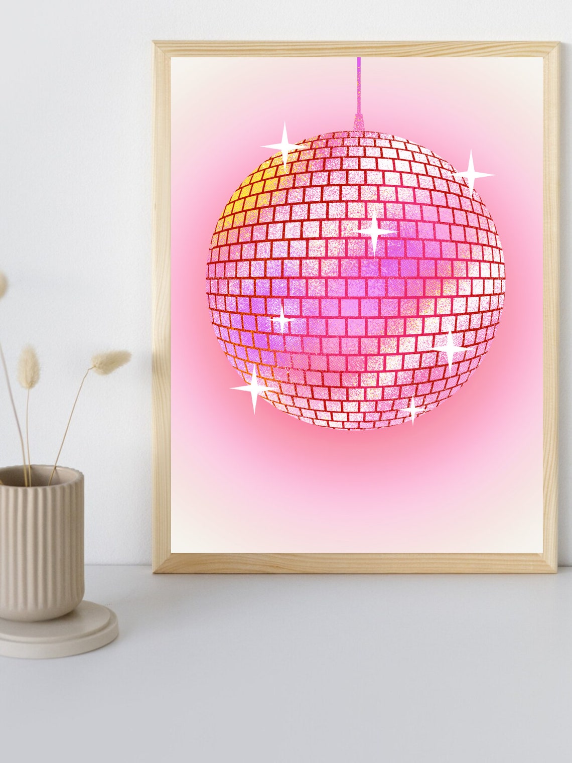 Disco Pink Disco Ball Girly Wall Art Dorm Room Poster Apartment Wall ...