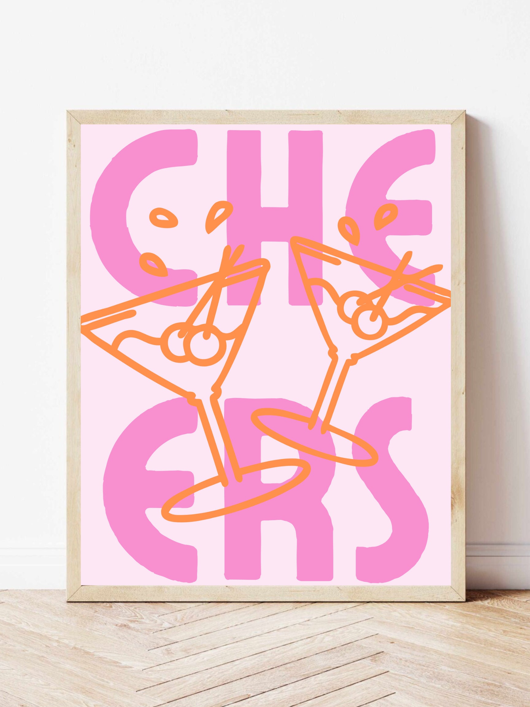 Cheers Pink Vibes Martini Wall Art Bar Cart Wall Art Decor Aesthetic Wall Art Pink Art Girly ...