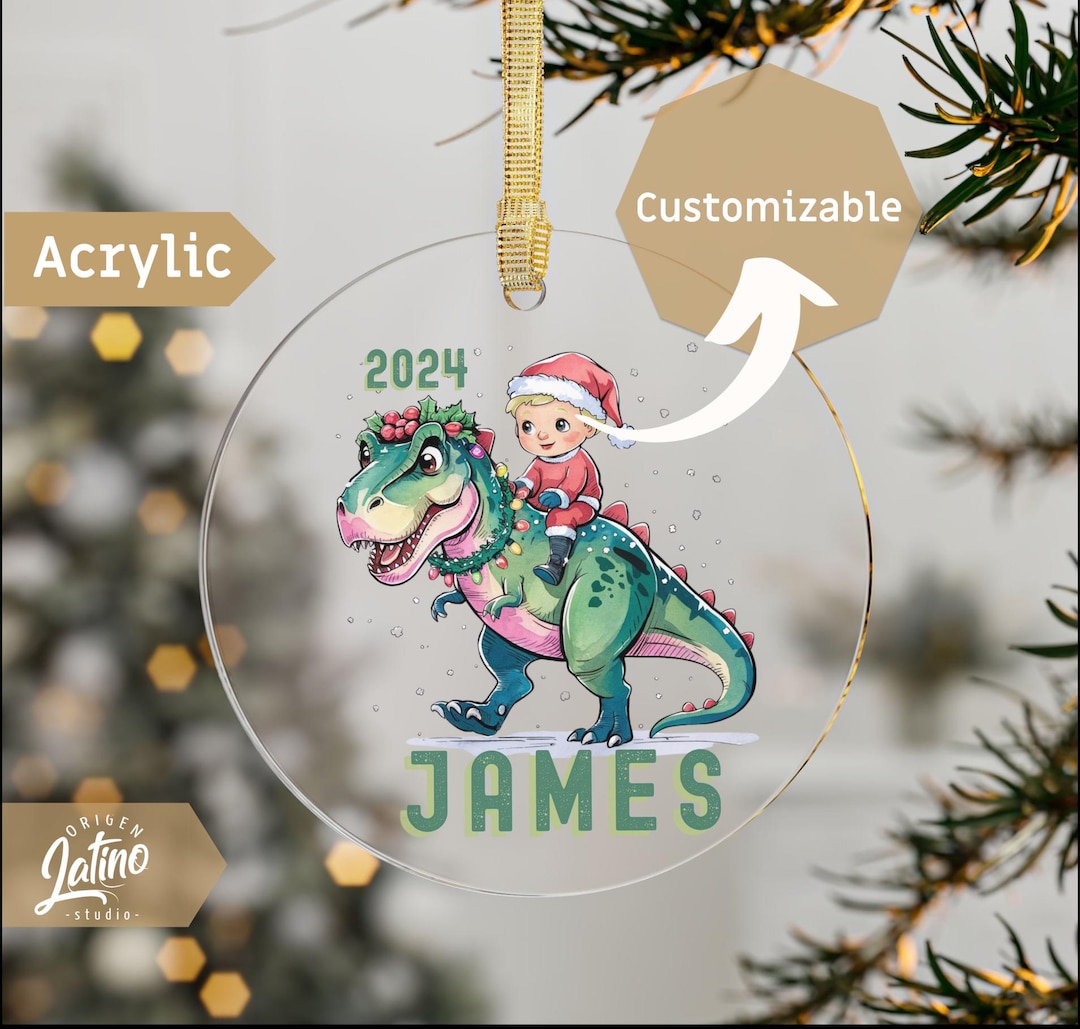 Christmas Dinosaur Ornament Personalized Kids Holiday Ornament Santa ...