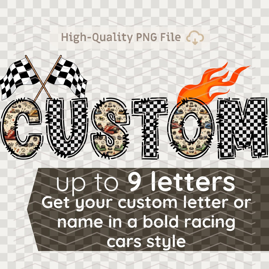 Custom Race Cars Letter PNG Digital File Personalized Racing Font 1 to ...