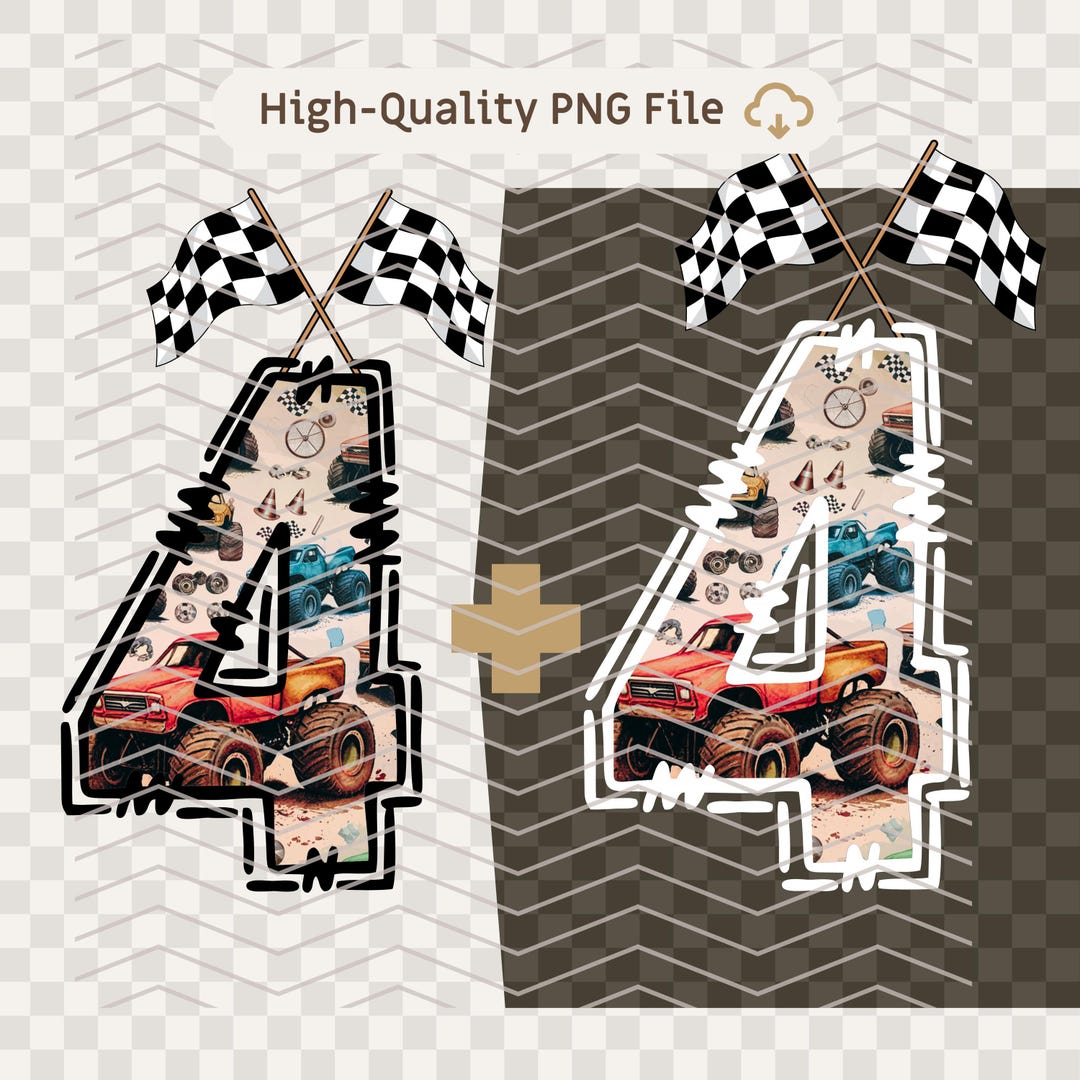 PNG Number 4 Monster Truck Themed PNG Racing Birthday Numbers Checkered ...