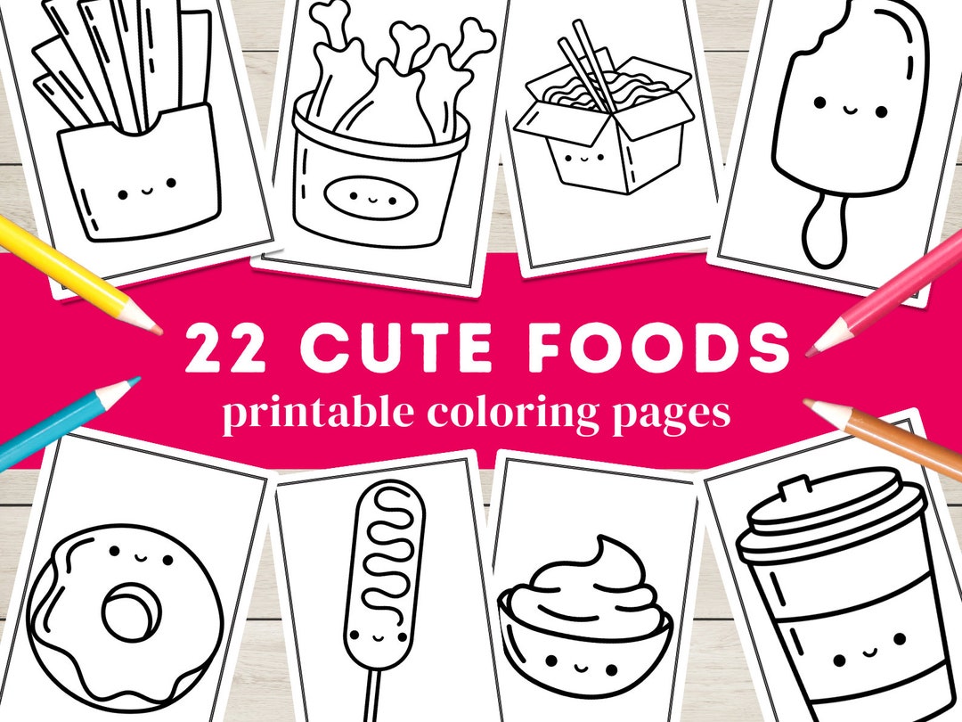 50 Cute Kawaii Pages Food Coloring Pages With Sticker PDF Printable ...