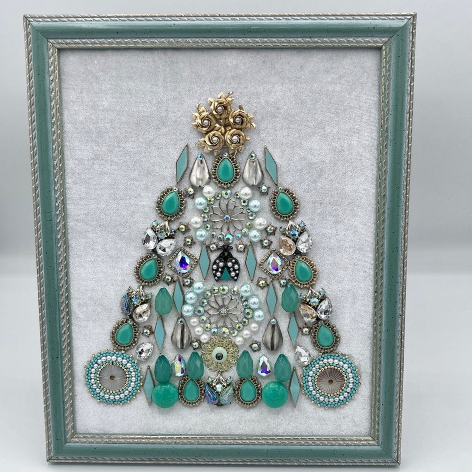 Vintage Jewelry Art Framed Jewelry Tree Jewelry Wall Art Melon Green ...