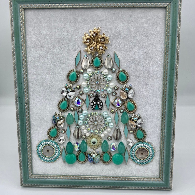 Vintage Jewelry Art Framed Jewelry Tree Jewelry Wall Art Melon Green ...