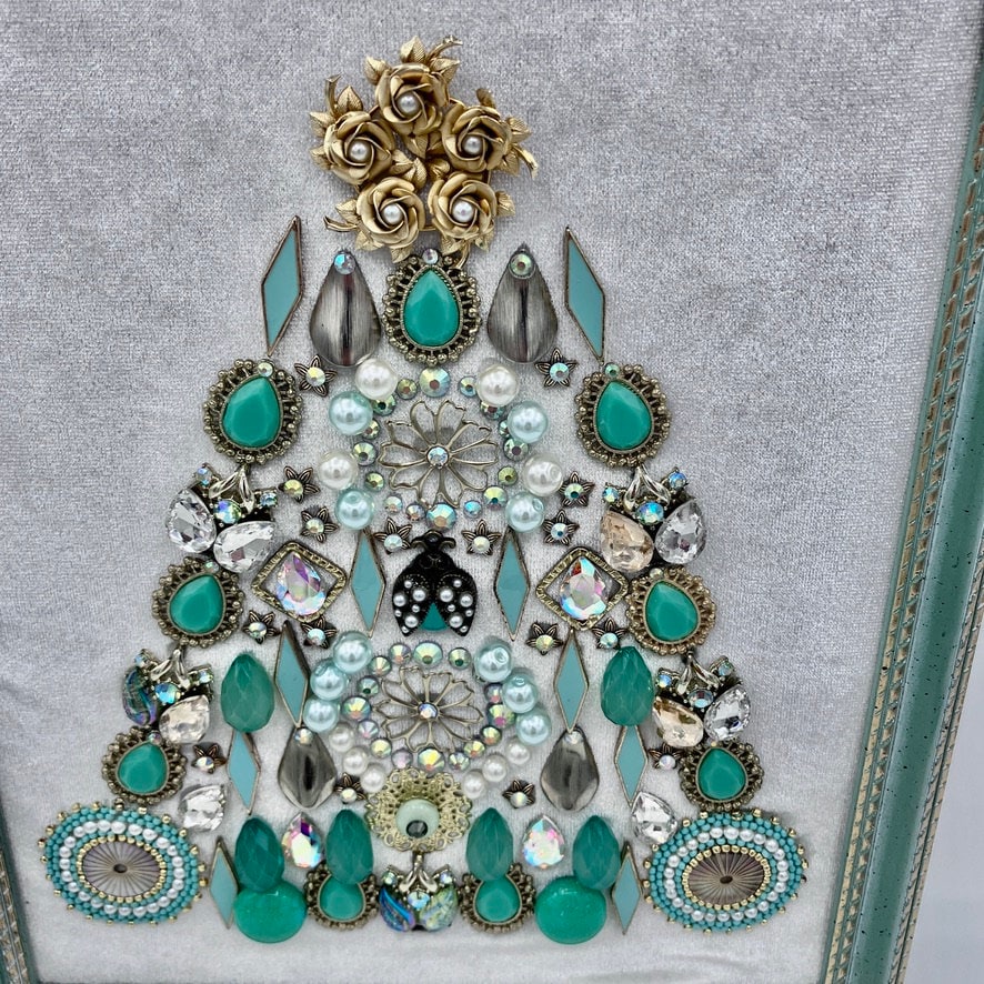 Vintage Jewelry Art Framed Jewelry Tree Jewelry Wall Art Melon Green ...
