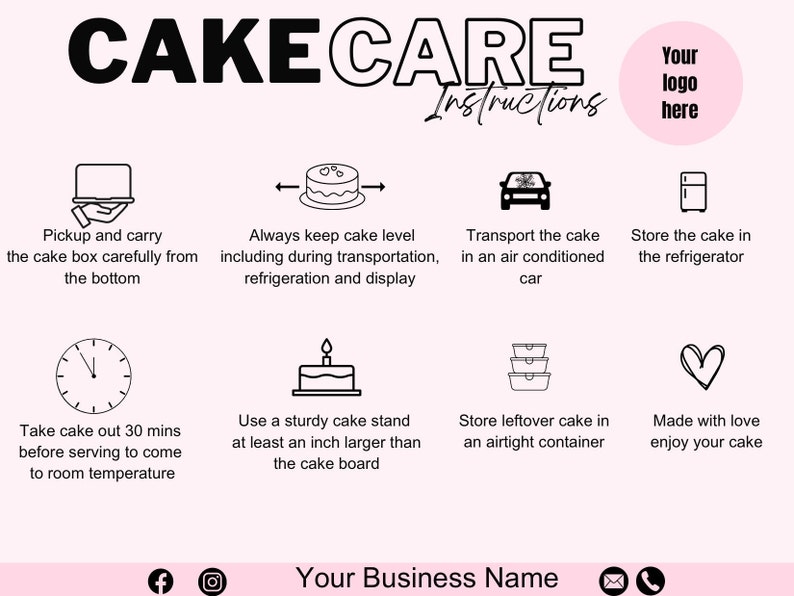 Cake Care Card Template - Etsy