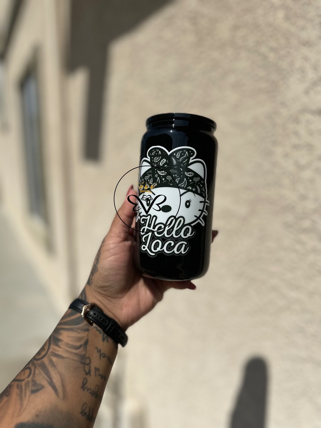 16oz Hello Loca Kitty Black Glass Cup - Etsy