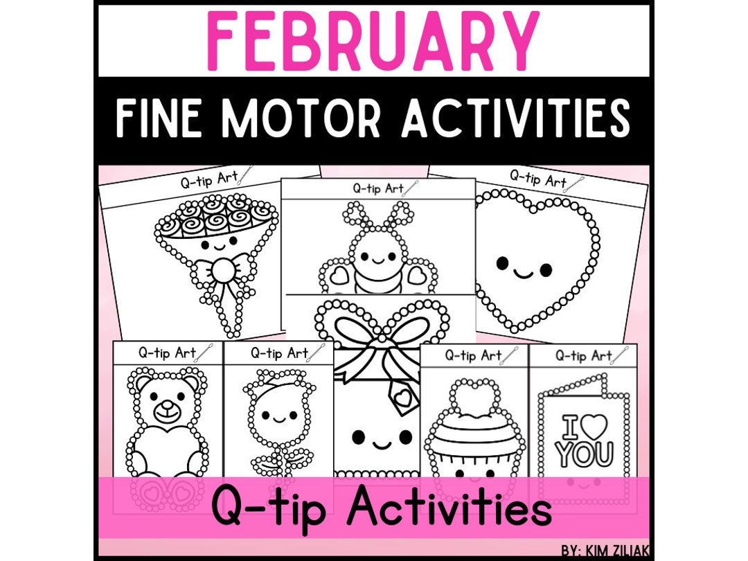 February-valentine Fine Motor Q-tip Activities: Cotton Swab Painting - Etsy
