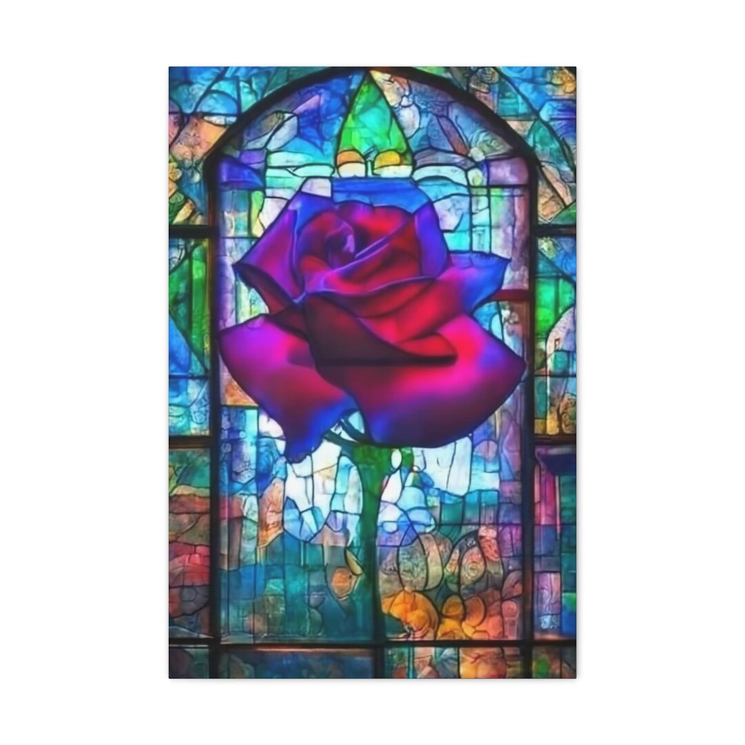Red Rose Stained Glass Window Print on Canvas - Etsy