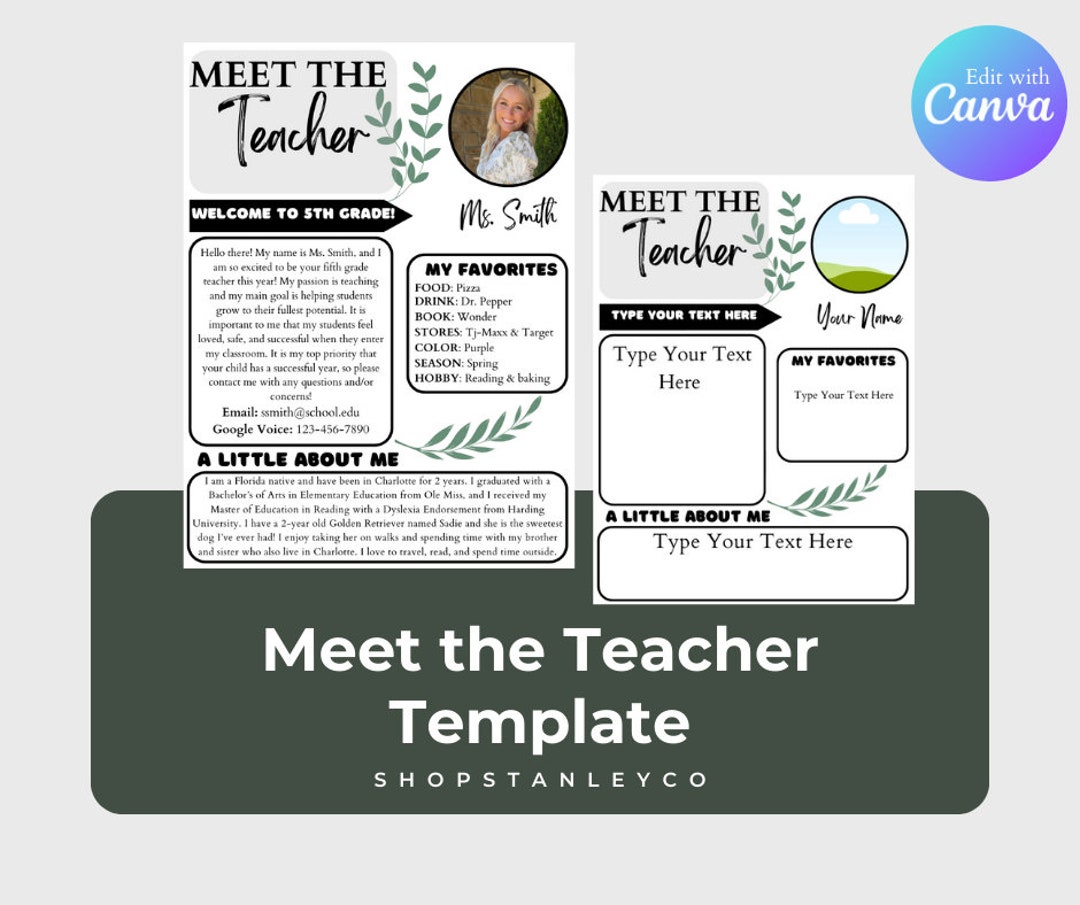 Meet the Teacher Editable Canva Template, Back to School, Teacher ...