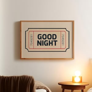 Good Night Ticket Print, Retro Ticket Print Goodnight Poster Bedroom ...