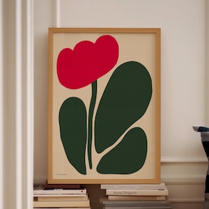 Hand-drawn Red Tulip Print - Abstract Flower Wall Art, Tulip Poster ...