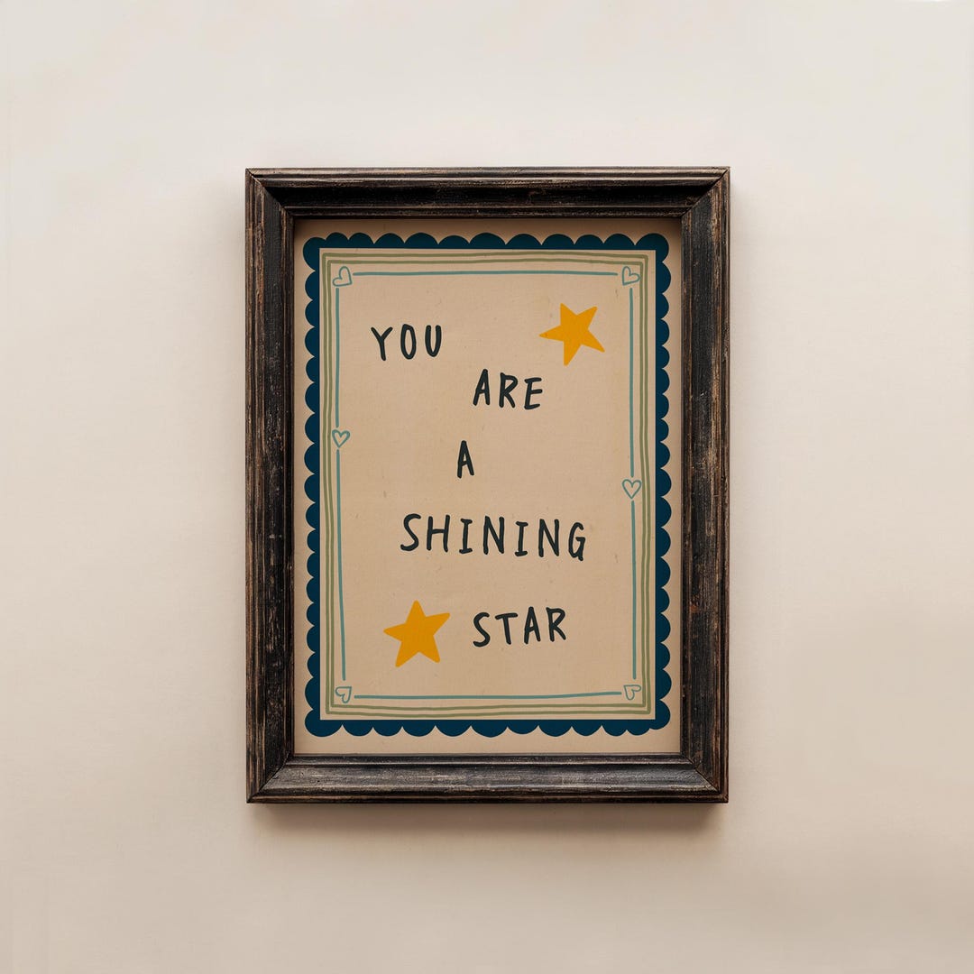 Shining Star Print - Hand Drawn Whimsical Kids Wall Art, Cottagecore ...