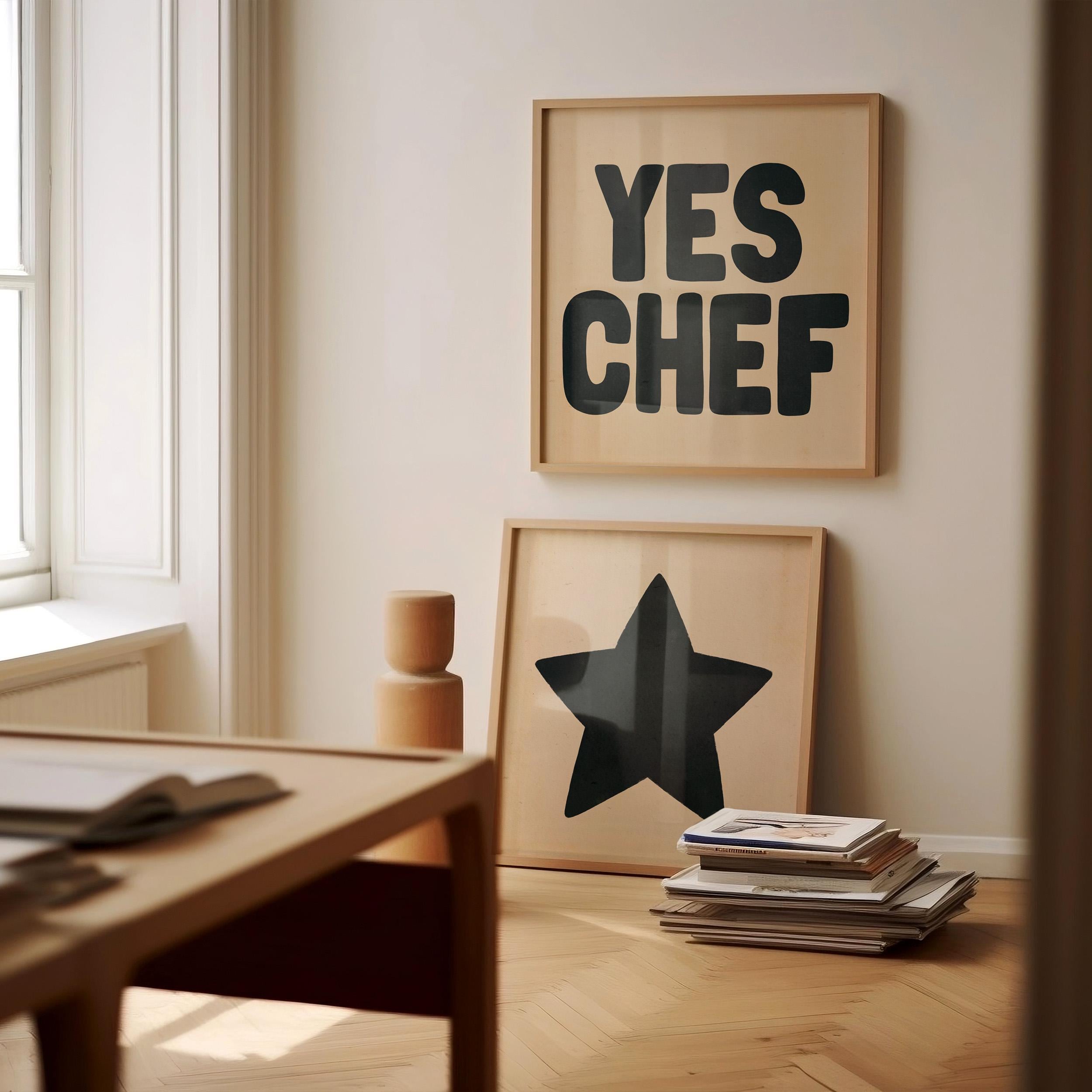 Yes Chef Dining Room and Kitchen Wall Art - Black Kitchen Print Chef ...