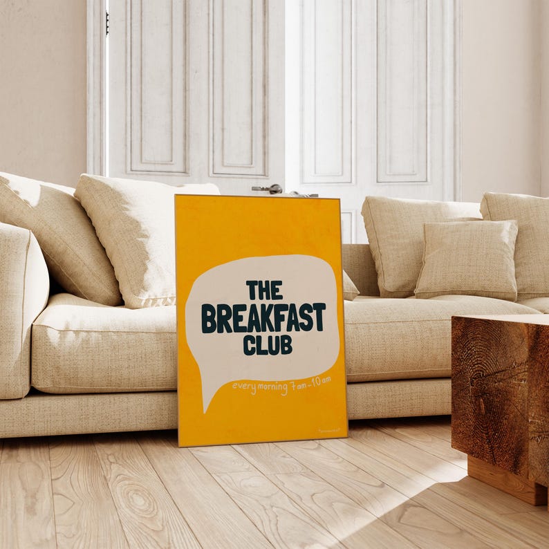 Breakfast Club Print - Trendy Kitchen Poster, Breakfast Wall Art, Retro ...