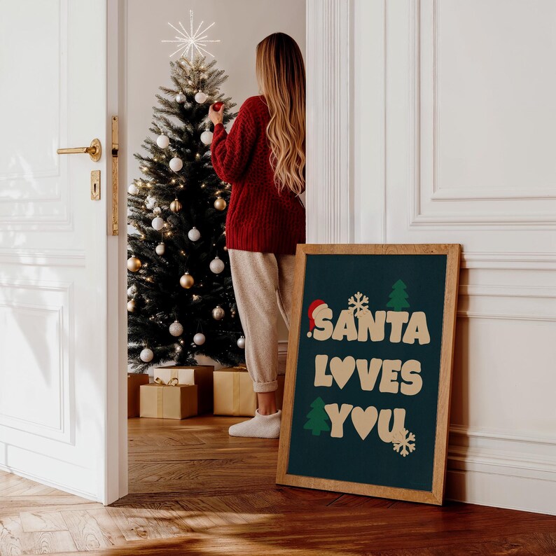 Santa Loves You Christmas Print - Trendy Christmas Print, Christmas ...