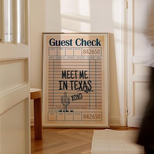 Texas Guest Check Print - Texas Home Decor, Retro Texas Wall Art, Texas ...