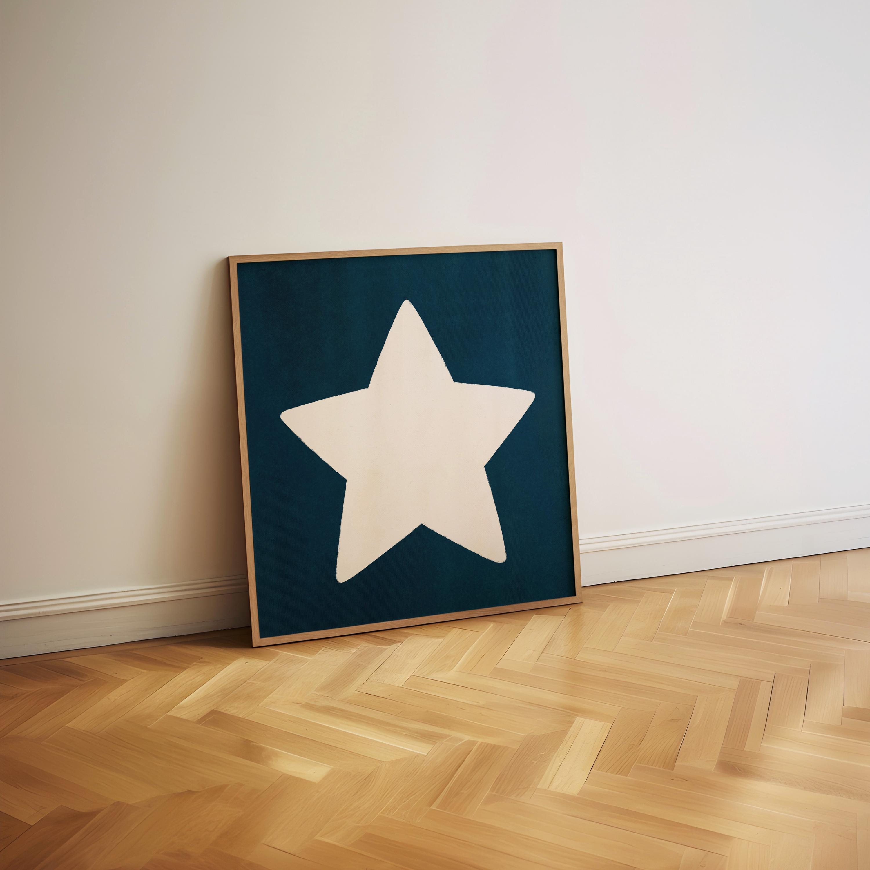 Star Wall Art Print Retro Hand Drawn Wall Art, Navy Blue Star Poster ...