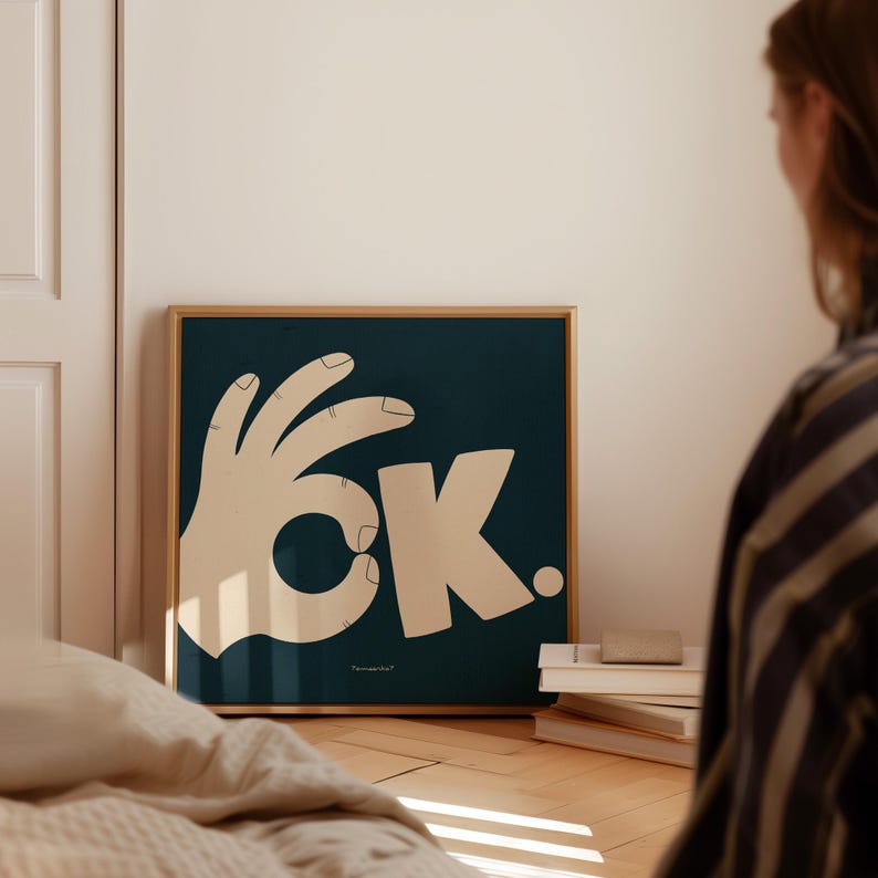 OK Print Typography Funky Wall Art - Retro Aesthetic Poster, Okay ...