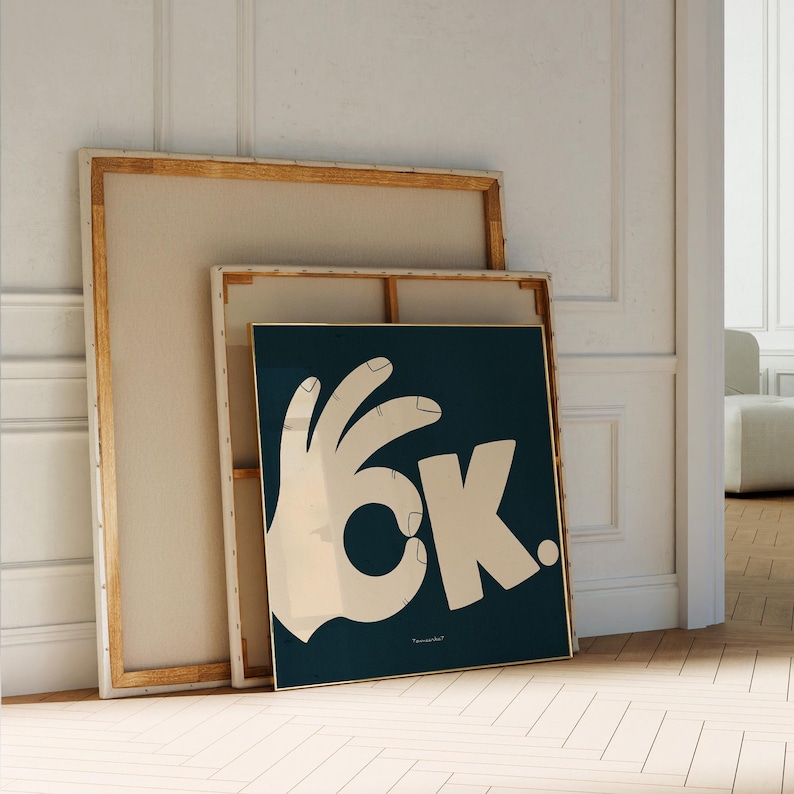 OK Print Typography Funky Wall Art - Retro Aesthetic Poster, Okay ...