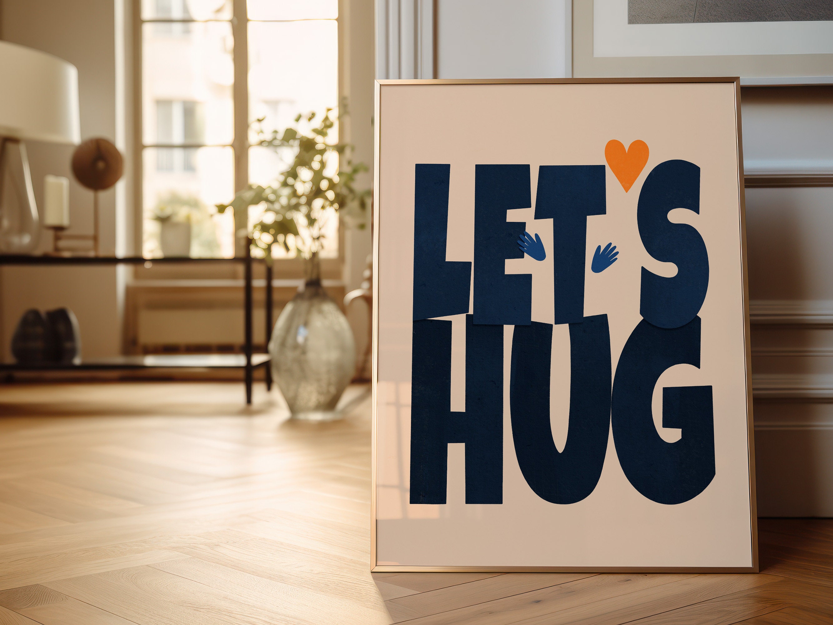 Let's Hug Print Modern Quirky Typography Poster Bedroom Wall Art ...