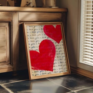 I Love You Print - Red Love Poster, Retro Print, Red Wall Art, Love ...