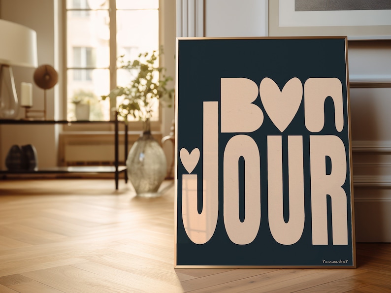 Bonjour Print - Modern Bold Typography Poster - French Word Art Print ...